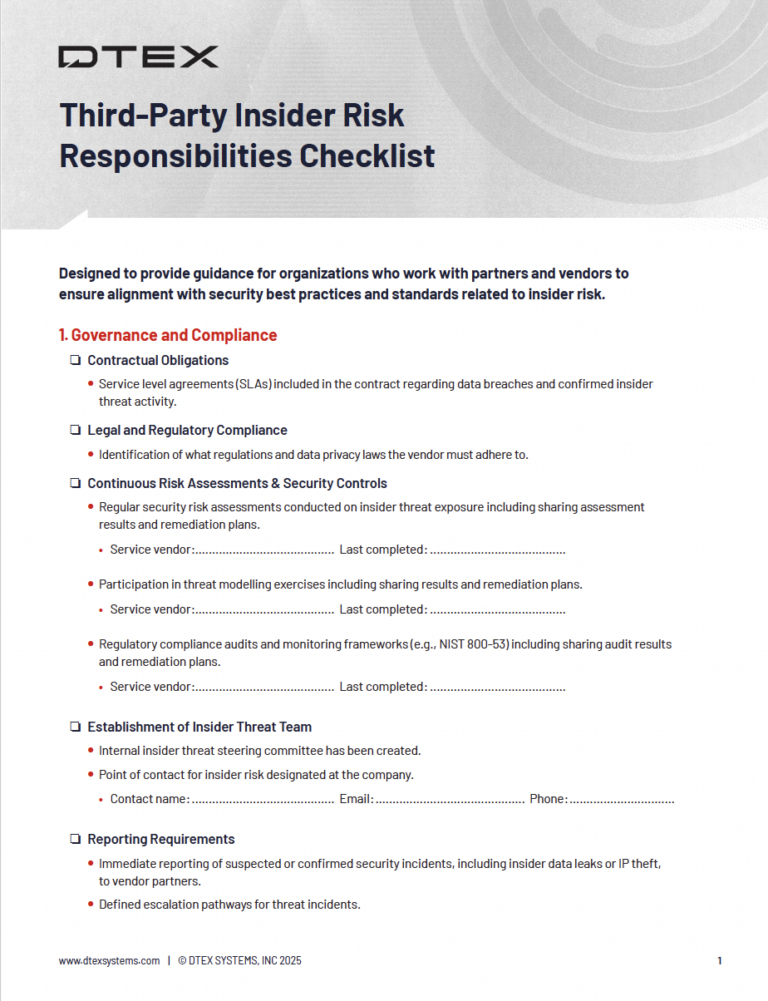 Insider Risk 3rd Party Checklist | DTEX Systems - DTEX Systems